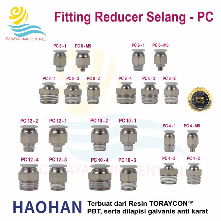 PC Nepel Angin Fitting Pneumatic Lurus Male Selang Drat 1/4" MPC ...