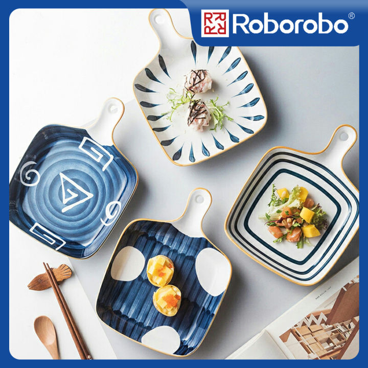 Roborobo Nordic Japanese Ceramic Square Plate with Handle Dinner ...