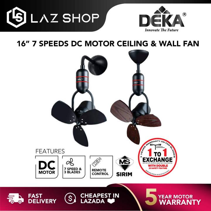 Deka 16" DC Motor 7 Speeds 2-Tone Black & Wooden 3 Blades Ceiling ...