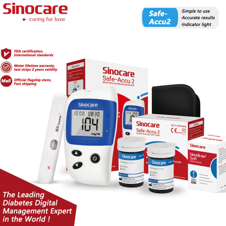 Sinocare Safe-Accu2 Blood Glucose Meter Diabetes Tester Kit Glucometer ...
