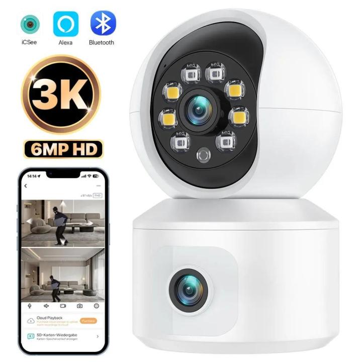 6MP WiFi IP Camera Dual Lens Dual Screen Baby Monitor Home Security ...