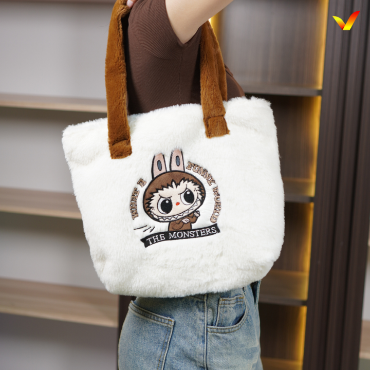 (พร้อมส่ง!!)Lababa กระเป๋าสะพายลาบูบู้ ใส่ของได้เยอะ ใบใหญ่ผ้ากำมพหยี่ ...