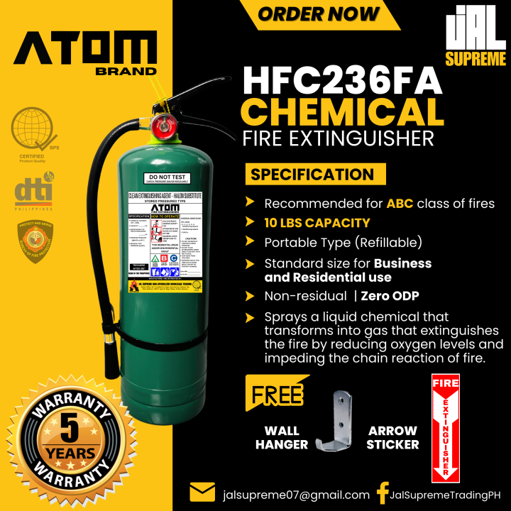 Fire Extinguisher - 10 Lbs. HFC236fa Chemical (Green) Portable Type ...