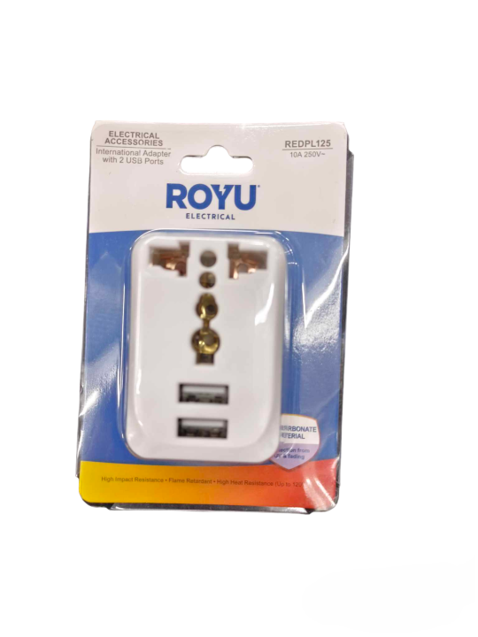 Travel Adaptor with Universal Outlet 2x USB-A 2.4A 5V , 220V 10A ( Royu ...