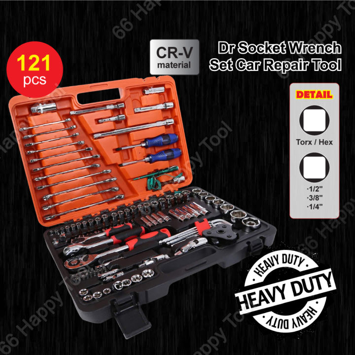 Automotive 121pcs Dr Socket Set 1/4" 3/8" 1/2" Wrench Ratchet Spanner Sleeve Repair Tool Box ...