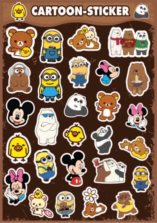 สติกเกอร์ตกแต่ง-แบรนด์ ลาย MIX CARTOON เคลือบเงากันน้ำ100เปอร์เซ็นต์ ...