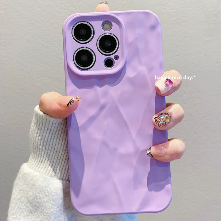 Luxury Color 3D Wrinkle Matte purple Phone Case for IPhone 16 15 14 ...