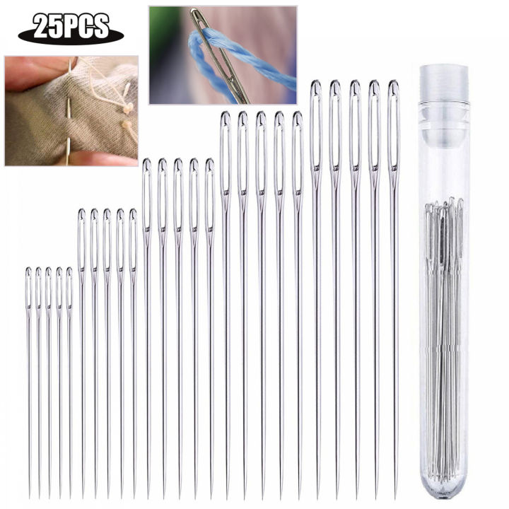 25pcs 5 Sizes Stainless Steel Large Eye Stitching Needles Diy Big Eye