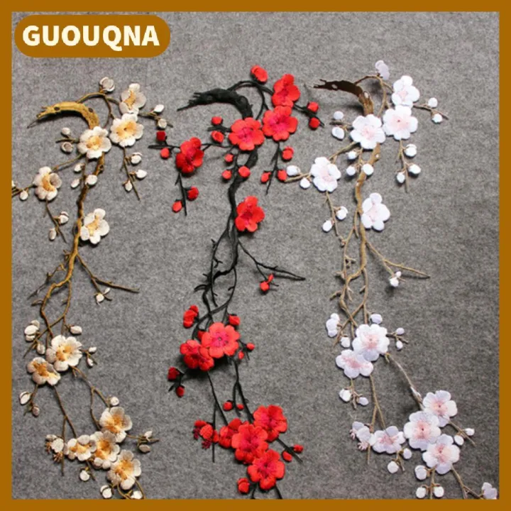 GUOUQNA Beautiful Embroidered Plum Blossom Flower Patch Iron/Sew on ...