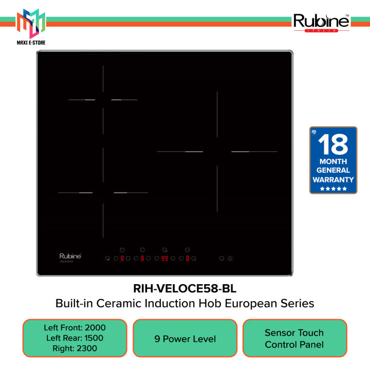 Rubine RIH-VELOCE58-BL Build-in Ceramic Induction Hob 2300W Max, 9 ...