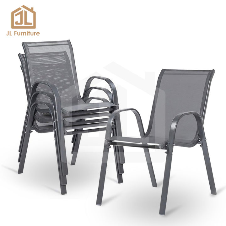JL Furniture Mesh Fabric Metal Stacking Patio Chairs with Black Flex ...