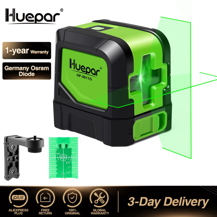 Huepar 2 Lines Laser Level Self Levelling ( 4 degrees) Green Red Beam ...