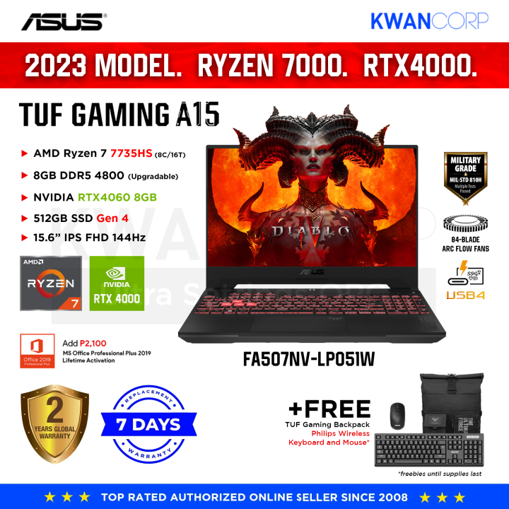 Asus TUF Gaming A15 (2023 MODEL) FA507NV-LP051W AMD Ryzen 7 7735HS 8GB ...