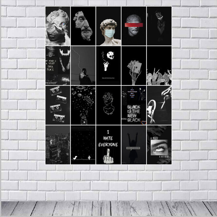20 PCS Poster Aesthetic Black Murah Ukuran A5 Hiasan Dinding Kamar ...