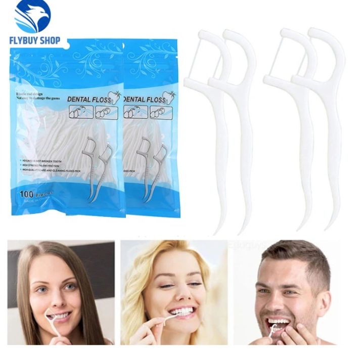FlyBuy 100/50pcs Disposable Dental Floss Picks Interdental Brush Teeth ...