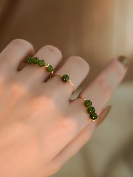 Natural Green Hetian Jade Rings Unfade Not Allergic Women Girls Band ...