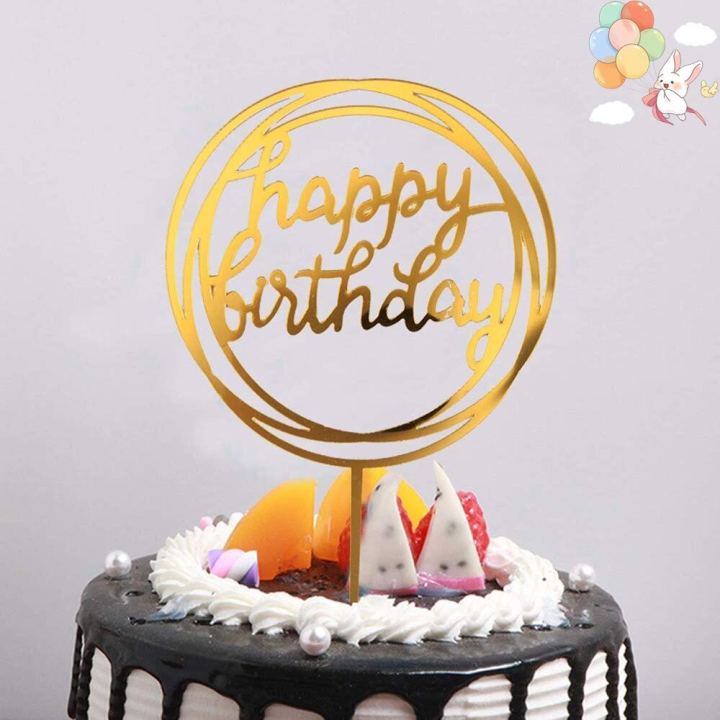 10Pcs Topper Cake/Acrylic Gold/Hiasan Kue Ultah/Happy Birthday/Berbagai ...