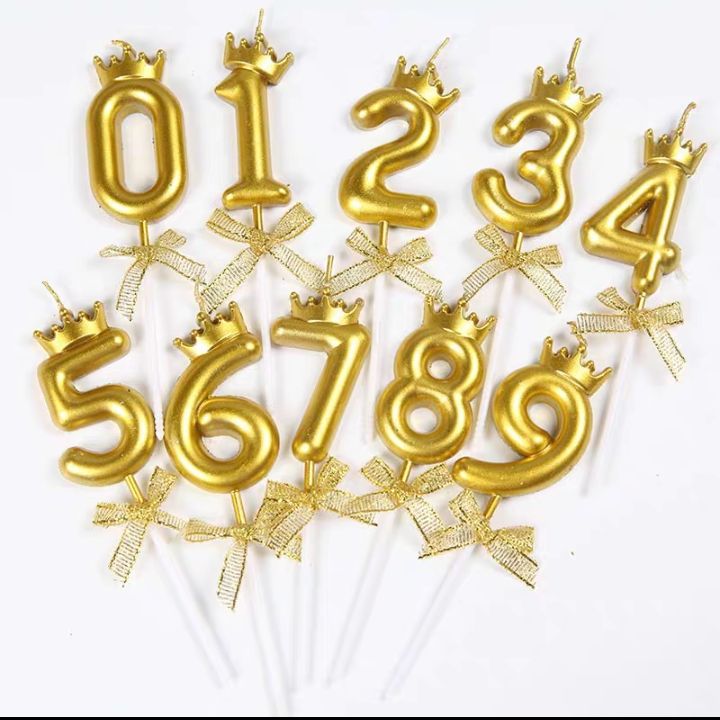 INS Creative Birthday Cake Sparkler Gold crown Number 0 - 9 candle ...