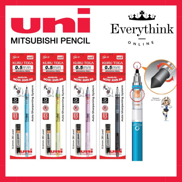 UNI MITSUBISHI PENCIL KURU TOGA MECHANICAL PENCIL 0.5MM WITH LEAD 2B ...