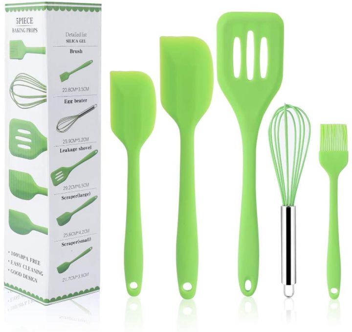 5-PIECE Silicone (GREEN) Baking & Cooking Kitchen Tools Complete Set ...