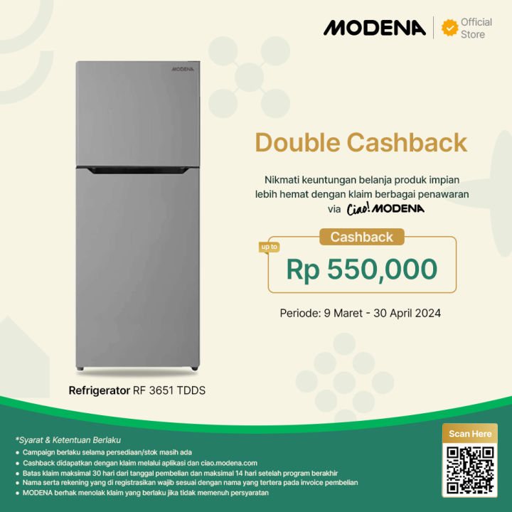 MODENA Refrigerator - RF 3651 TDDS | Lazada Indonesia