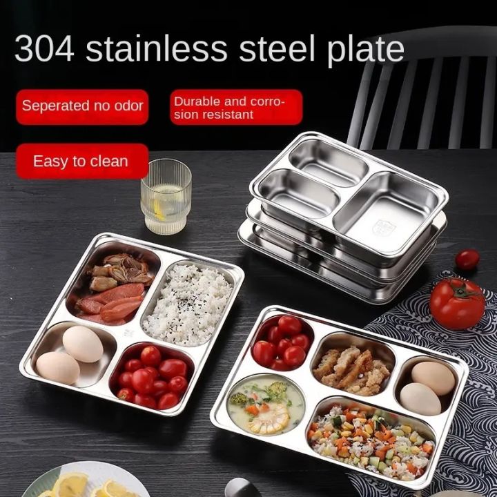 304 Stainless Steel Dinner Plate With Lid 5/4/3 Grid Student Canteen ...