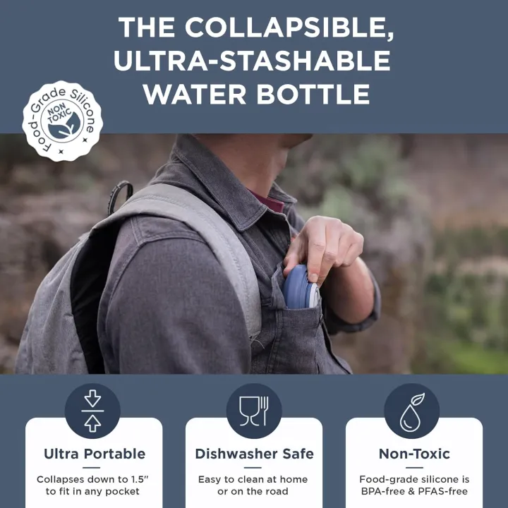 HYDAWAY Collapsible Water Bottle - 17oz I Reusable Water Bottles with ...
