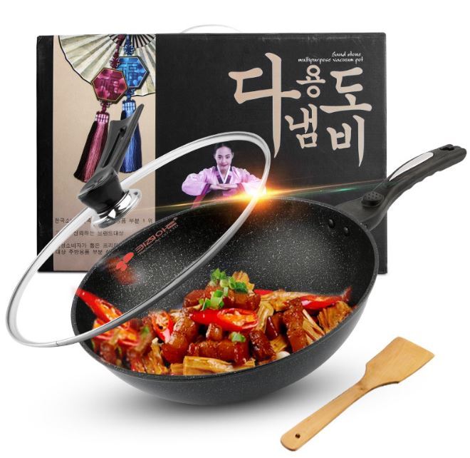 Korea Gas Electric Non-stick Cooking Wok Pan 32cm with Pot Cover | Lazada