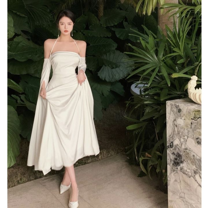 2022 new One Word Led Bind Conference Temperament Sexy Backless Dress ...