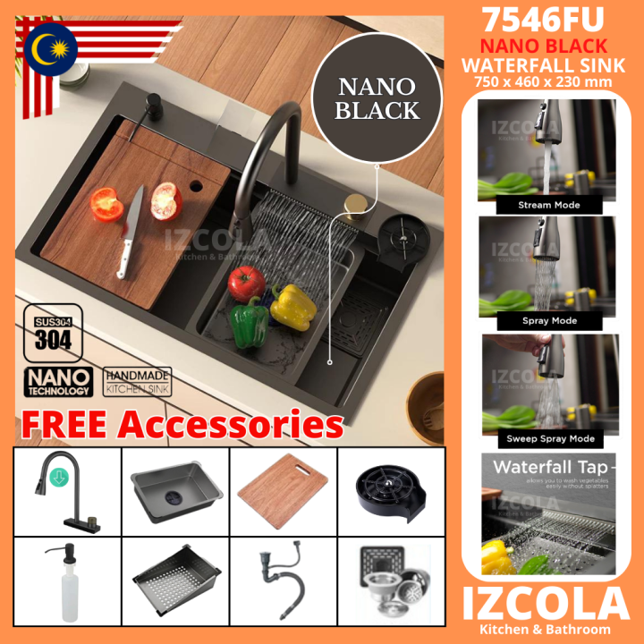 IZCOLA Sinki Dapur Keluli Tahan Karat SUS 304 Gred dengan Rekaan Sarang ...