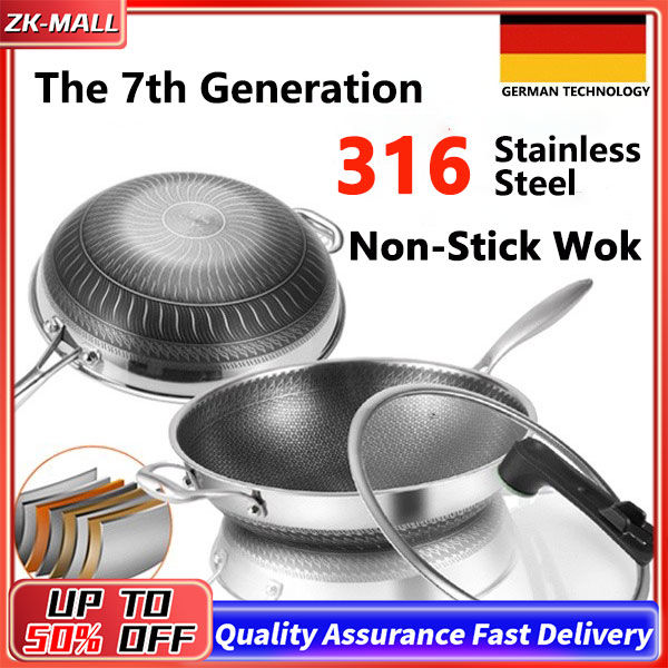 Premium High Quality Full Set 316 Stainless Steel Wok Honeycomb Wok Tefal Non Stick Wok Pan ...