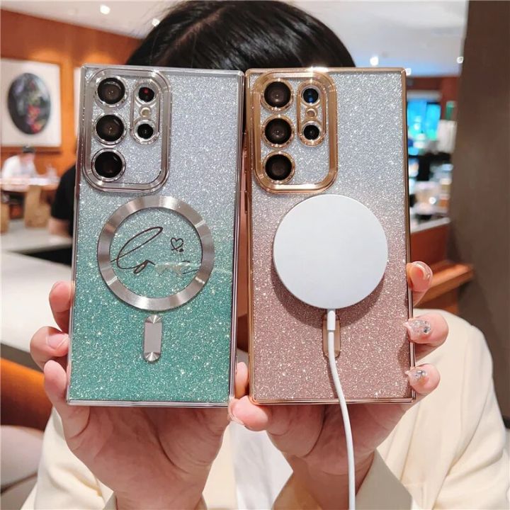 Colorful Soft Gradient Glitter For Magsafe Wireless Case For Samsung Galaxy S24 S23 S22 S21 ...