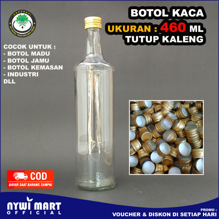 Botol Kaca 460ml Tutup Kaleng Emas / Botol Madu / Botol Marjan / Botol ...