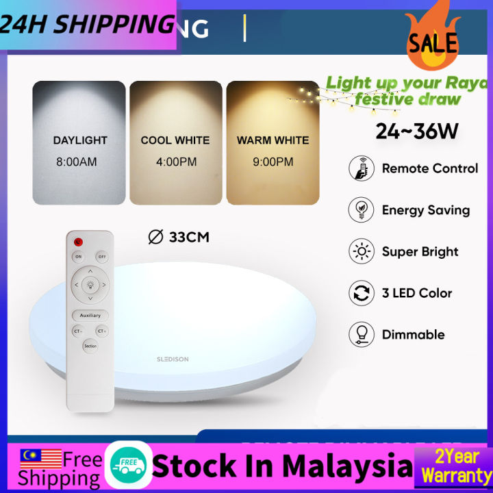 Modern LED Ceiling Light 33CM 3 Color Remote Dimmable LED Surface Flush ...