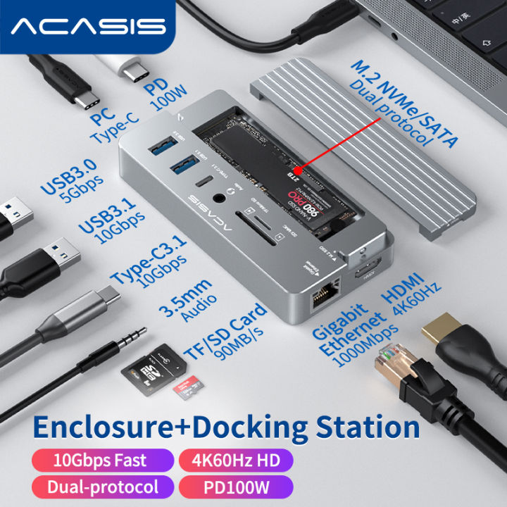 ACASIS 10-in-1 Hub USB C Hard Drive M.2 SSD Enclosure USB-C Gen2 10Gbps ...