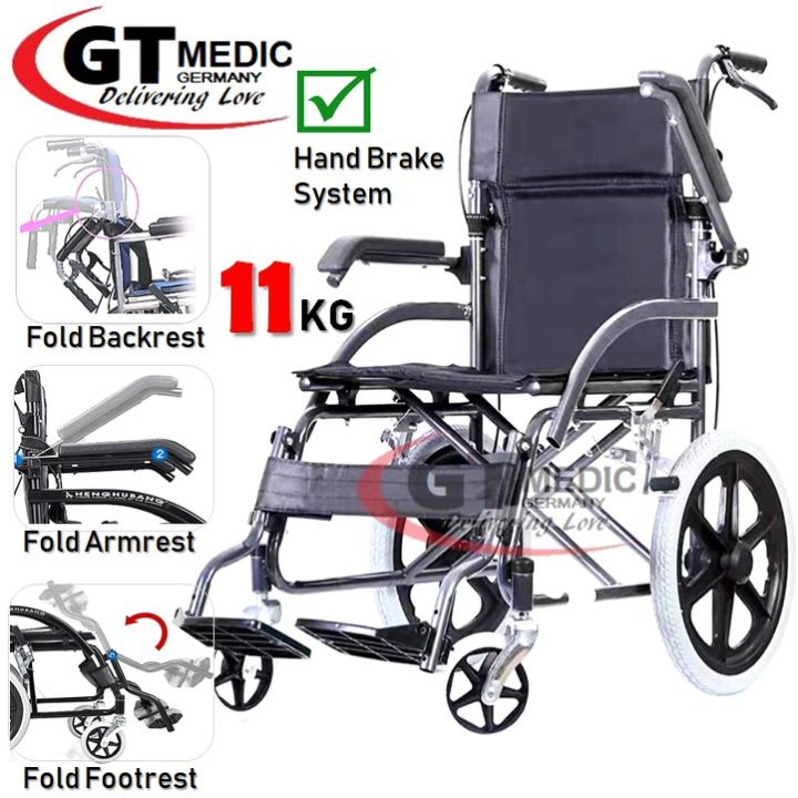W195-11 GT MEDIT GERMANY Ultra Lightweight Wheelchair Foldable Travel Transport Wheel Chair ...