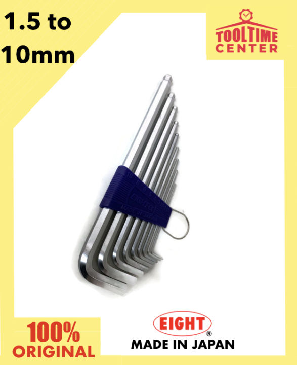 9pc. Eight Extra Long Arm Ball Point Hex Allen Key Wrench Set in ...