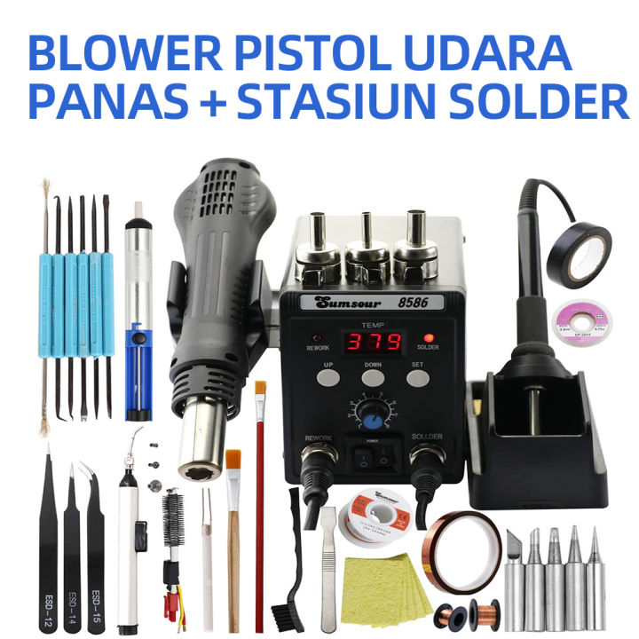 858D 8586 ESD Soldering Iron Heat Hot Air Gun Desoldering Rework ...