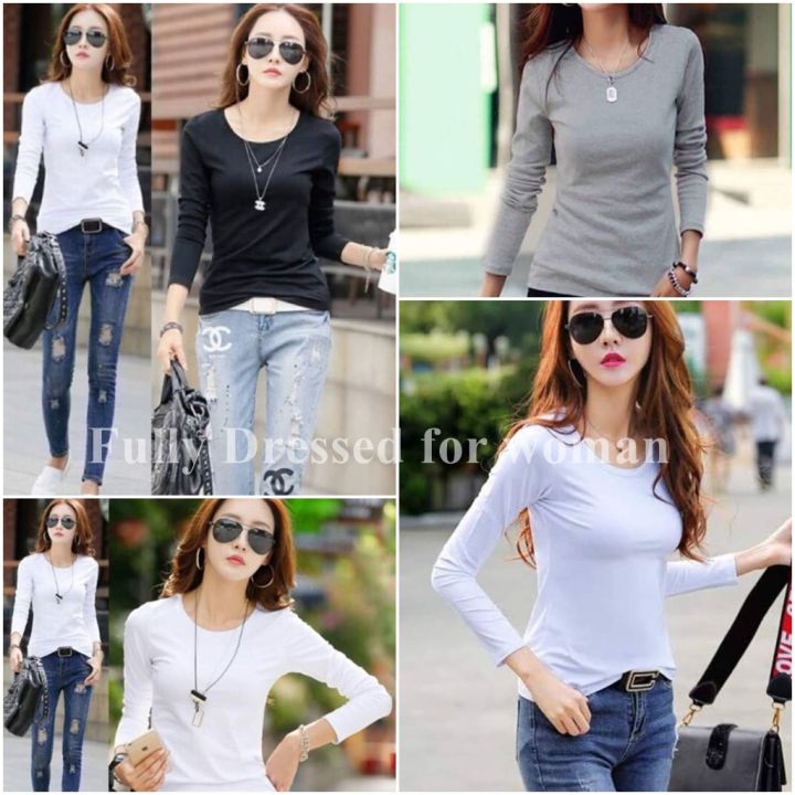 YU12 เสื้อยืด เสื้อผ้าแฟชั่น อก 30- 38 นิ้ว เสื้อแขนยาว คอกลม เต็มตัว ...