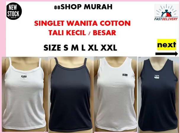 Singlet Wanita Cotton Kain Berkualiti Tali Tepi Kecil Dan Besar hitam ...