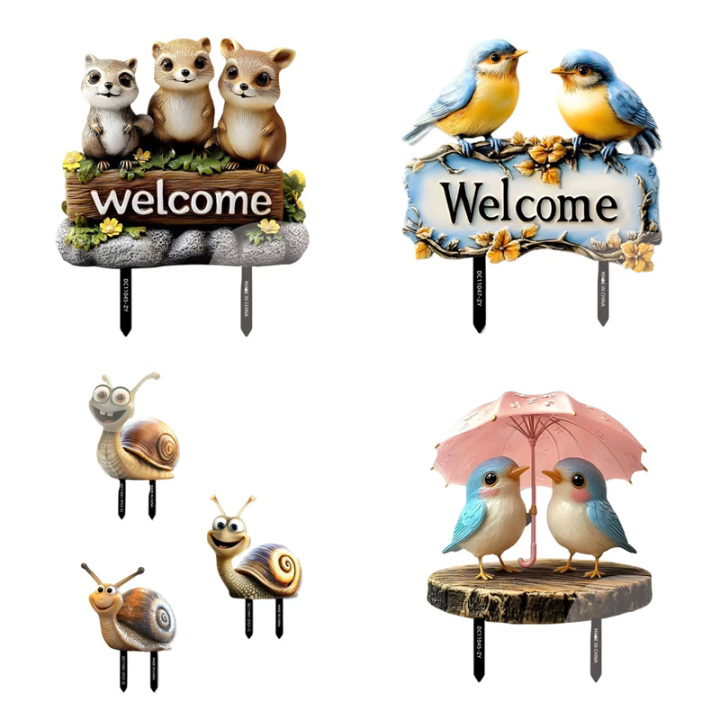 Charm Bird/Animal Garden Markers Welcome Sign Ground Stake Friendly PVC ...