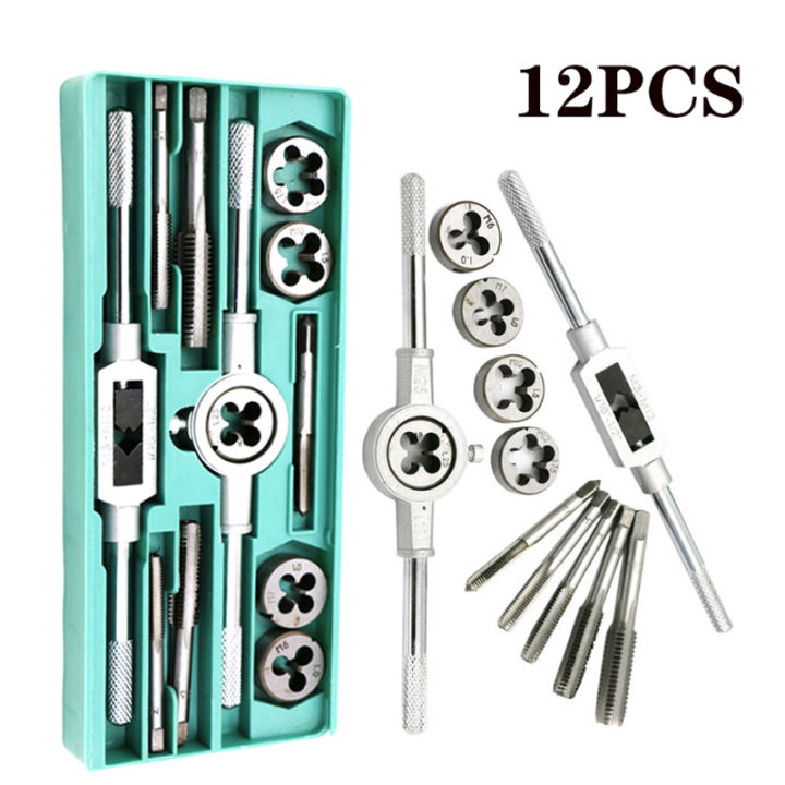 Allsome 12/20Pcs Metric Hand Tap And Die Set M3-M12 Screw Thread Plugs Straight Taper Reamer ...