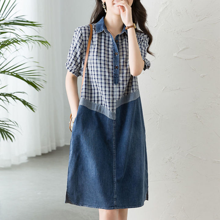 M35770# Dress Maternity Dress Plus Size Loose For Women Denim Patchwork Summer New Arrival ...