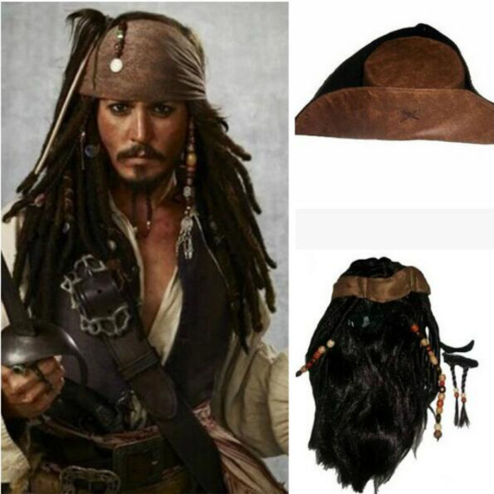 1 set of Kids Costume Pirate Captain Jack Sparrow wigs hat pirates of ...