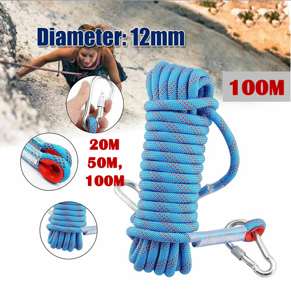 Perfect Tools Climbing/Hiking Rope Blue12mm Safety Rope20-50-100m Safety Rescue Utility Rope w 2 ...