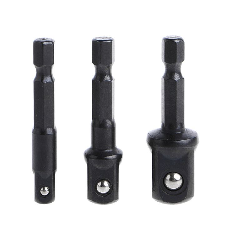 3 Pcs Socket Adapter Set Hex Shank to 1/4 3/8 1/2 Inch Impact Driver ...