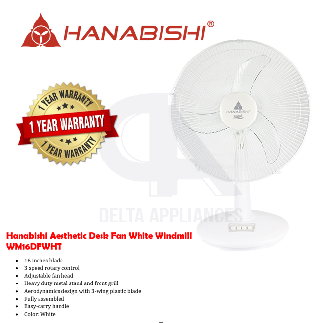 Hanabishi Desk Fan White Elegant Design 16 Inches Original 1 Year ...