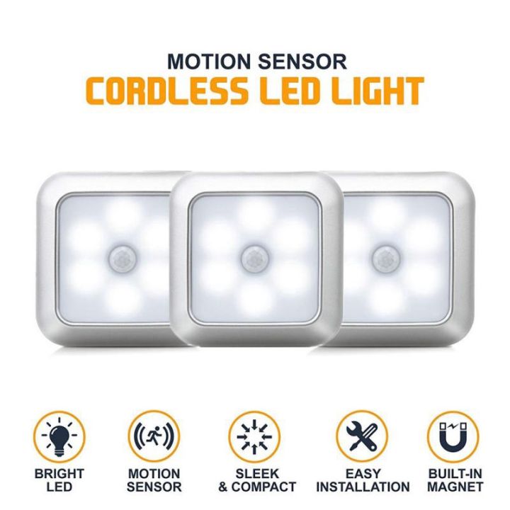 1 Pc 6 LED Square Motion Sensor Night Light/ Hallway Wall Closet ...