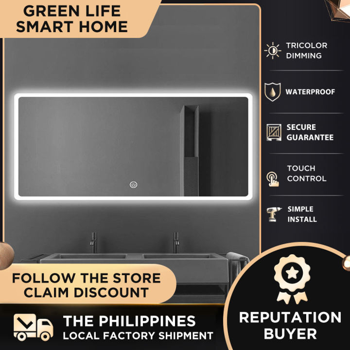 LED smart mirror with light, with three-tone light, unlimited dimming ...