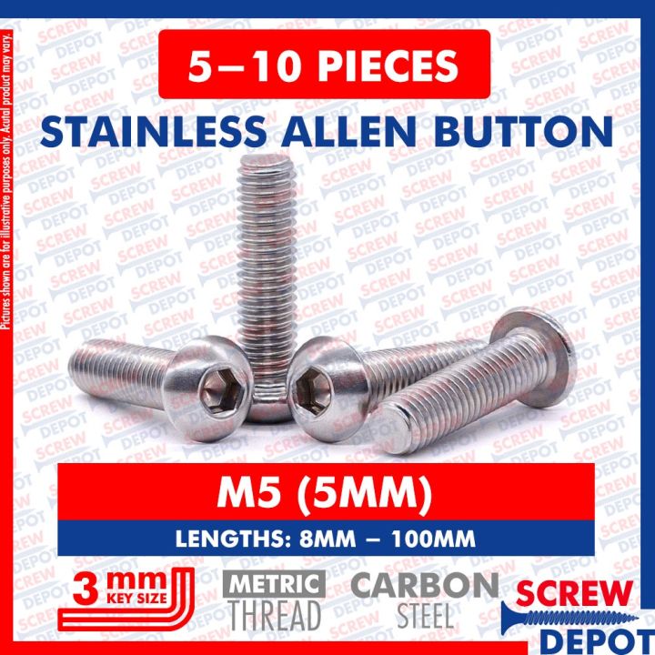 10PCS M5 ( 5MM ) SS Allen Button / Socket Button / Stainless Allen ...